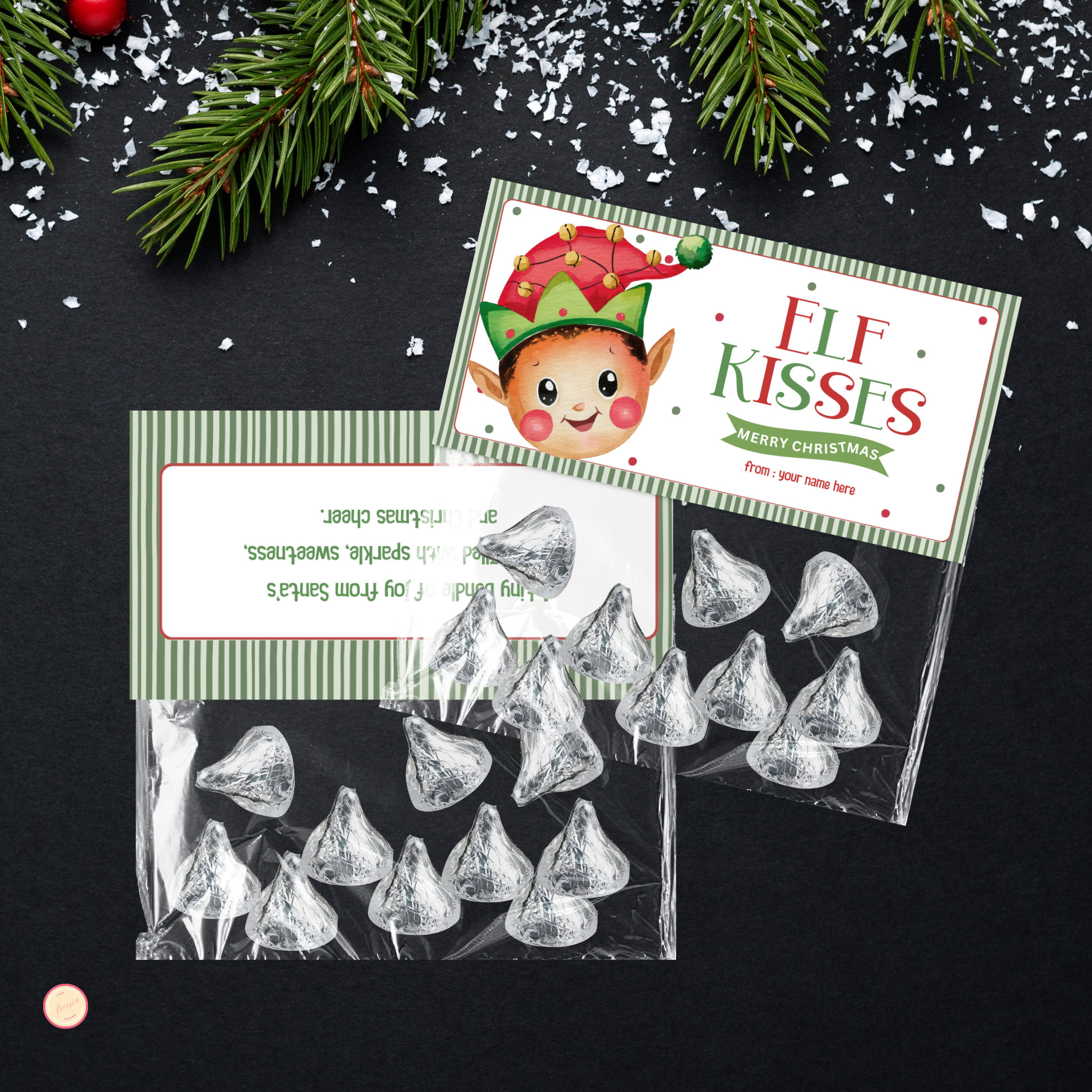 Editable Elf Kisses Treat Bag Topper | Printable Template – 2freesiadesigns