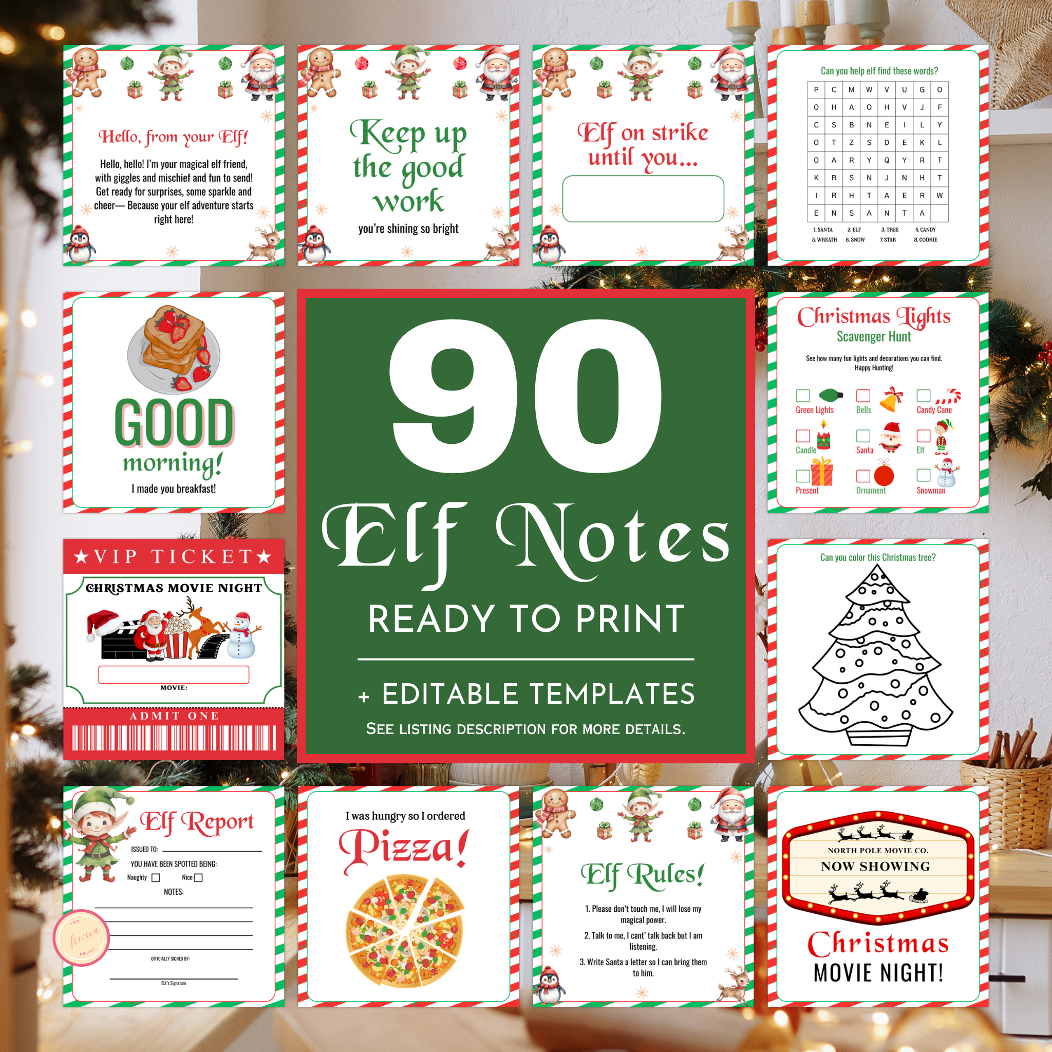 90 Elf Note Cards, Printable 24 Days Activities, Games, Riddles and ...