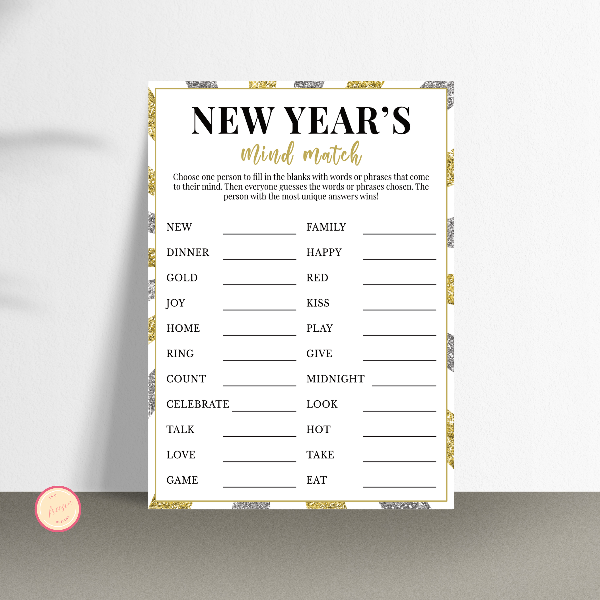 Printable New Years Mind Match Game | 2026 New Year's Party Printable ...