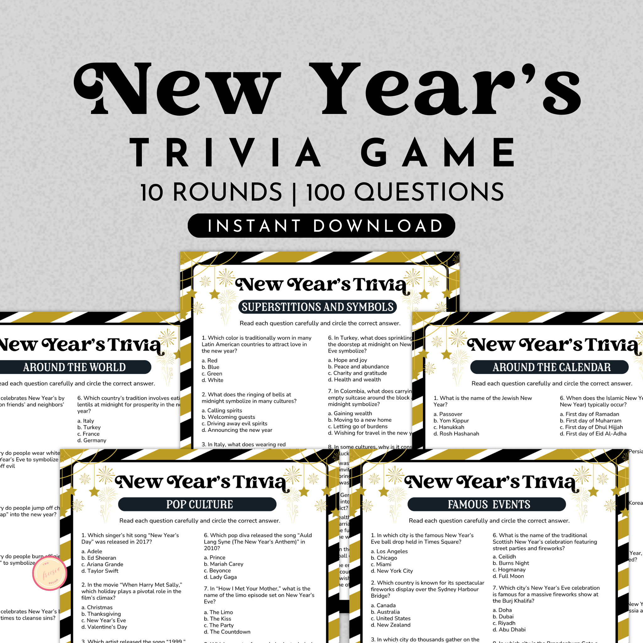 Printable New Year's Trivia Game for Large Group Adults, Family Nights ...