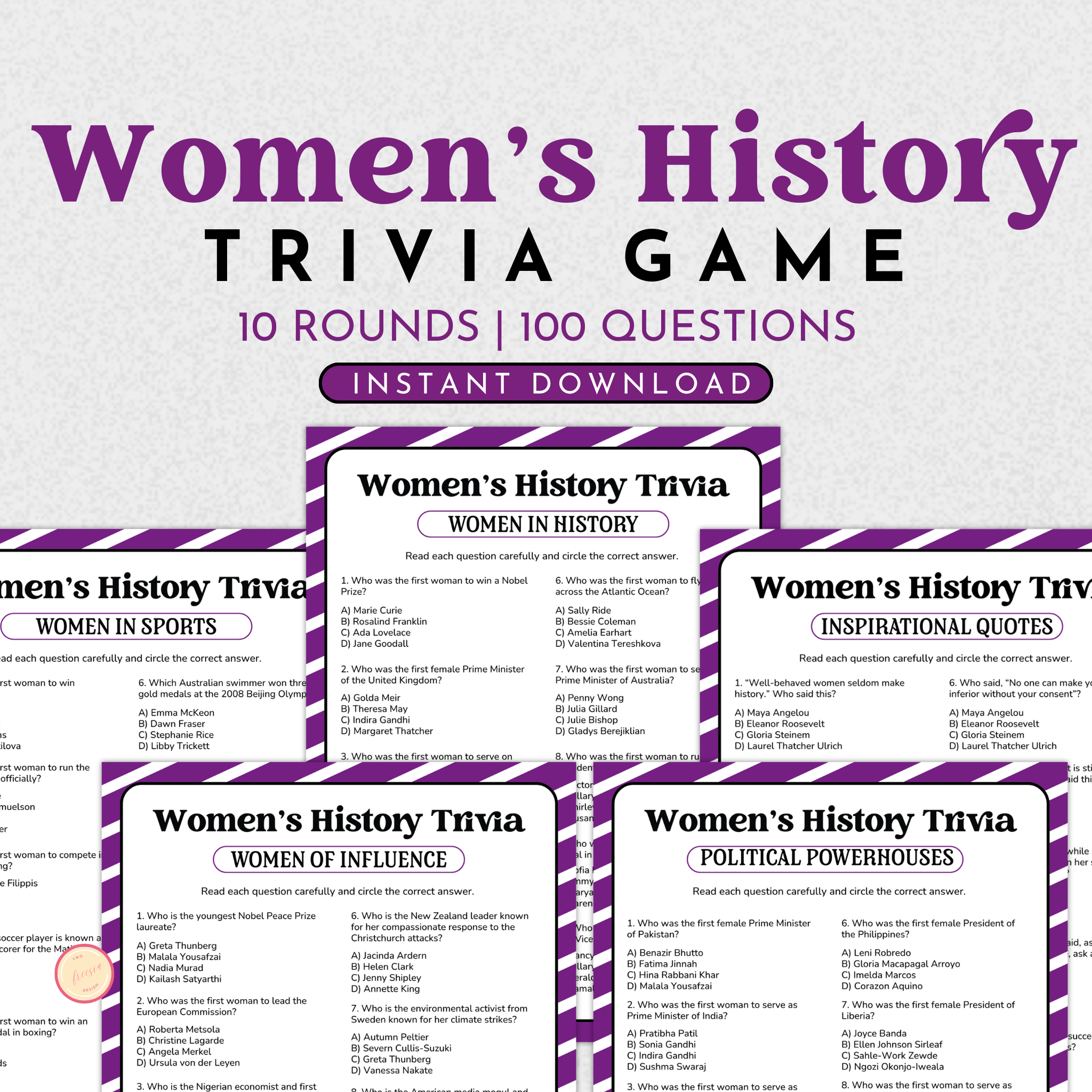 Printable Women's History Trivia Game Bundle for Adults, Family Nights ...