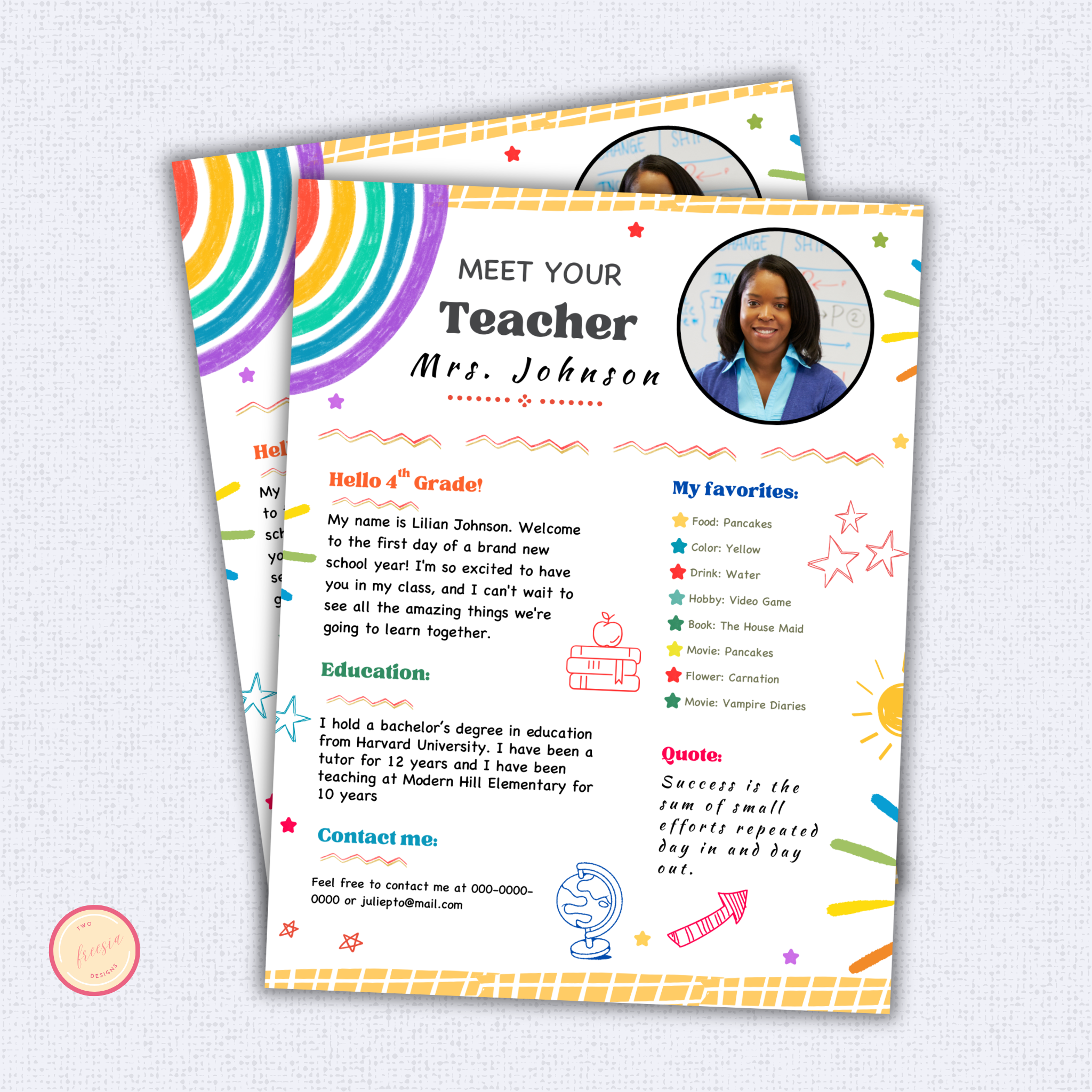 Editable Rainbow Meet the Teacher Template | Colorful Classroom Teacher ...