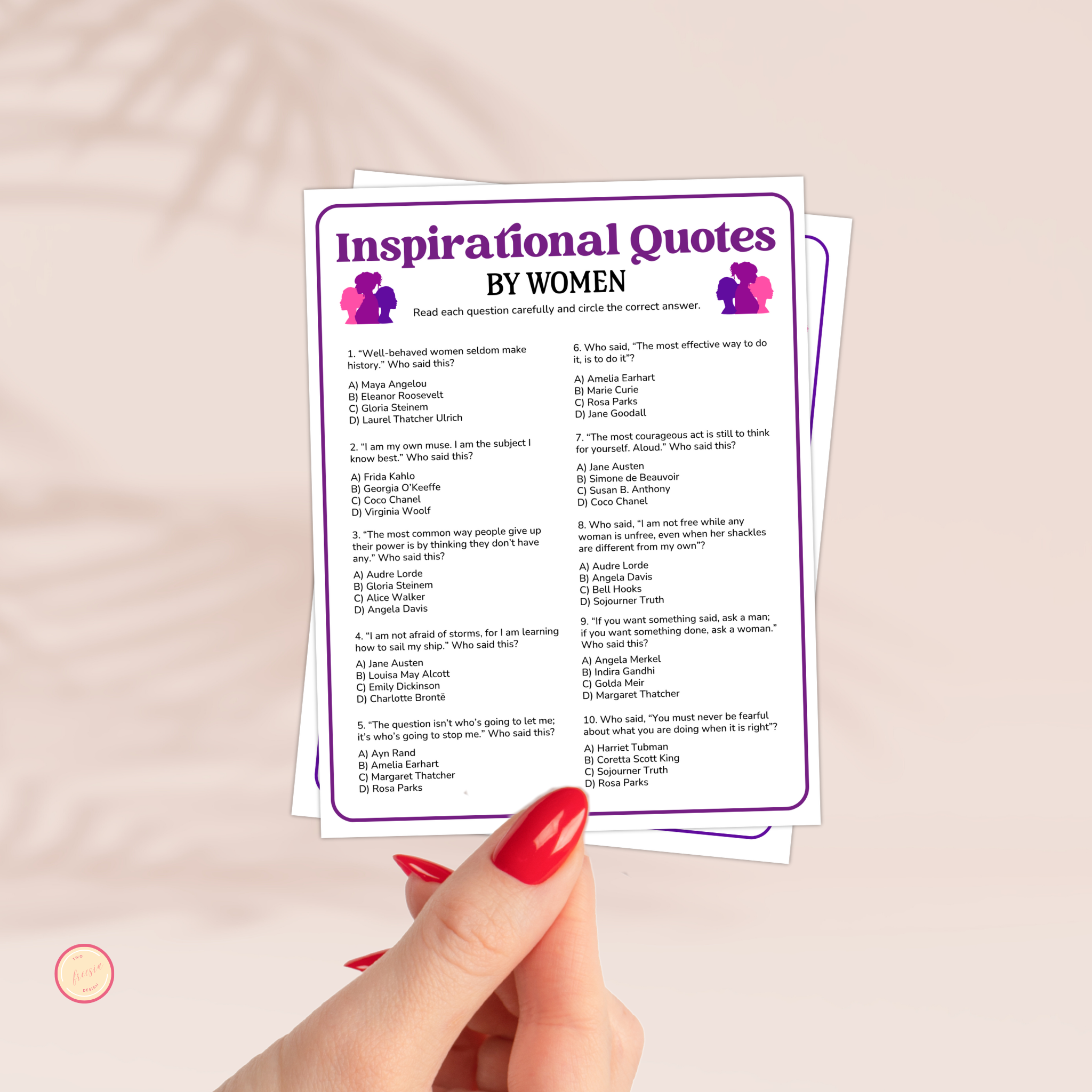 Printable Inspirational Quotes by Women Trivia Game for Adults, Family ...