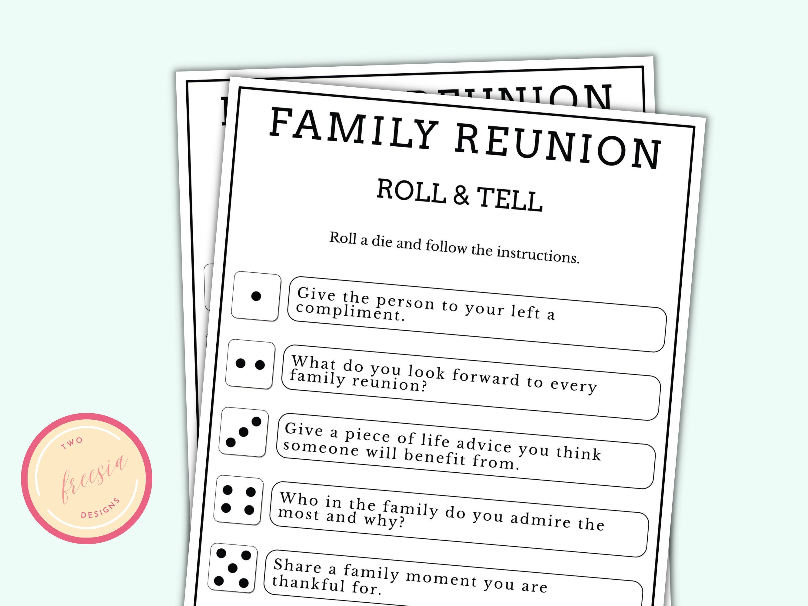 Family Reunion Roll & Tell Dice Game - 2Freesia Designs – 2freesiadesigns Family Reunion Roll & Tell Dice Game - 2Freesia Designs – 2freesiadesigns