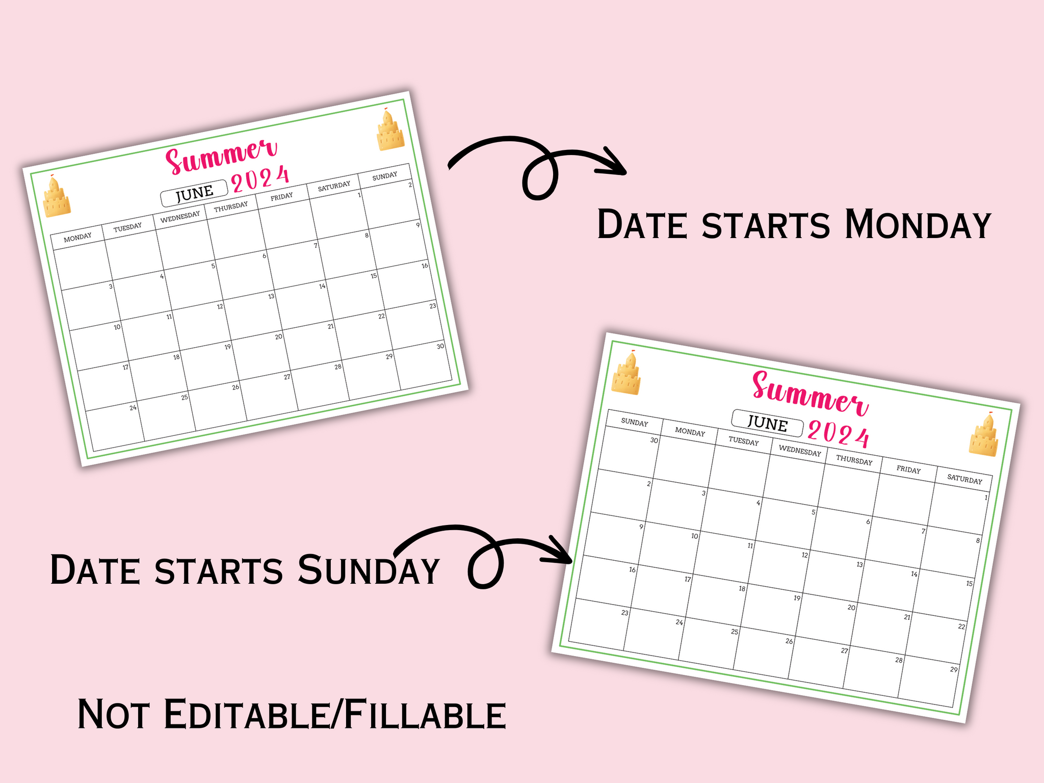 Editable / Fillable Summer Bucket List and 2024 Summer Calendar ...