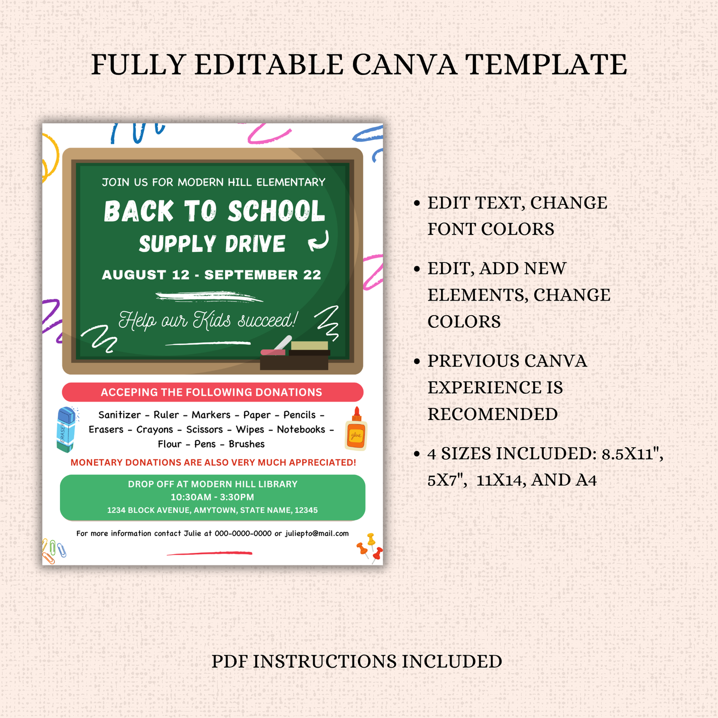 Editable back to School Supply Drive Flyer Template | Back To School ...