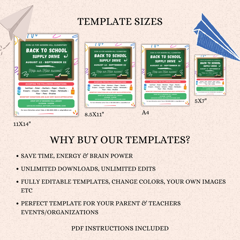 Editable back to School Supply Drive Flyer Template | Back To School ...