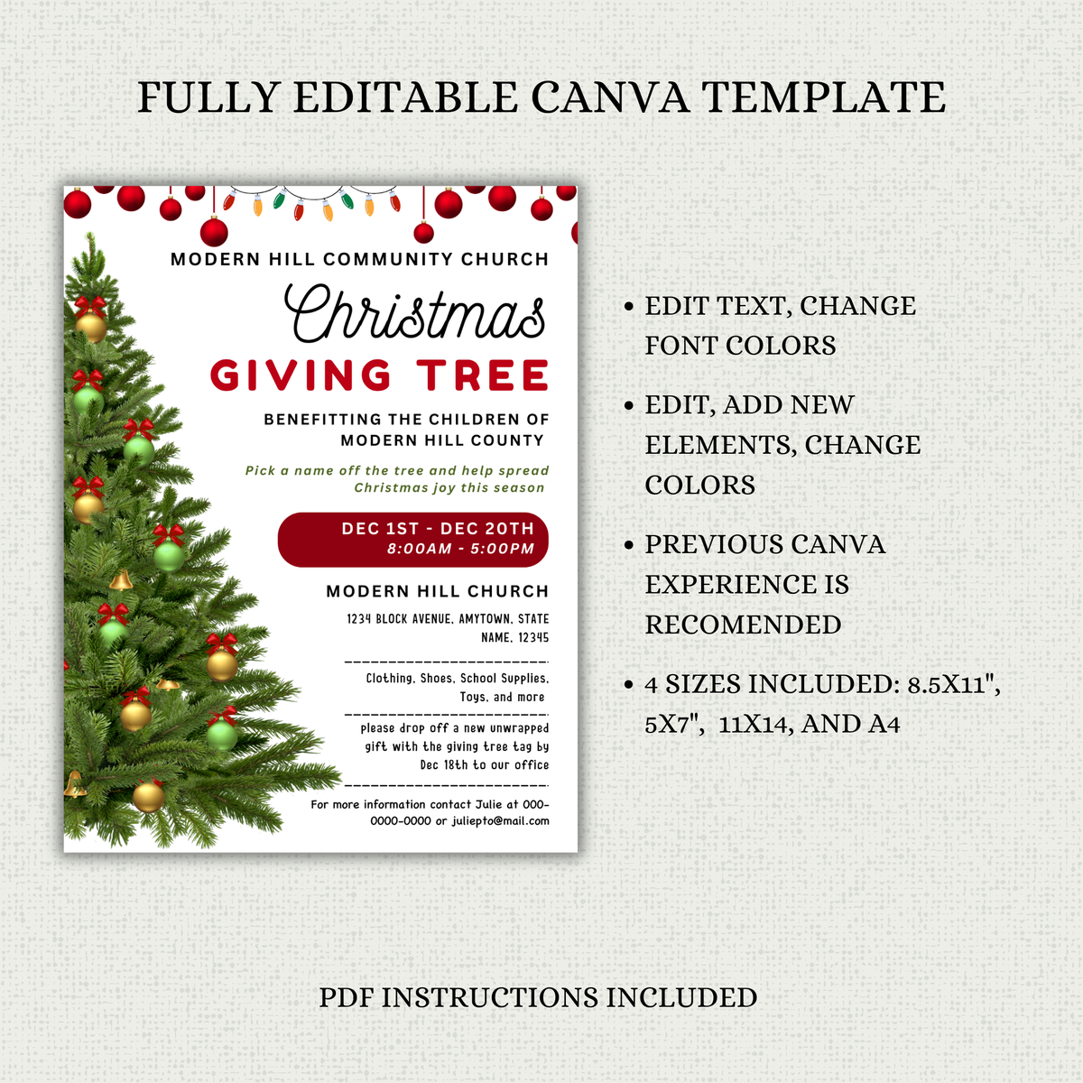 Christmas Giving Tree Fundraiser Flyer and Tags Template | Holiday ...