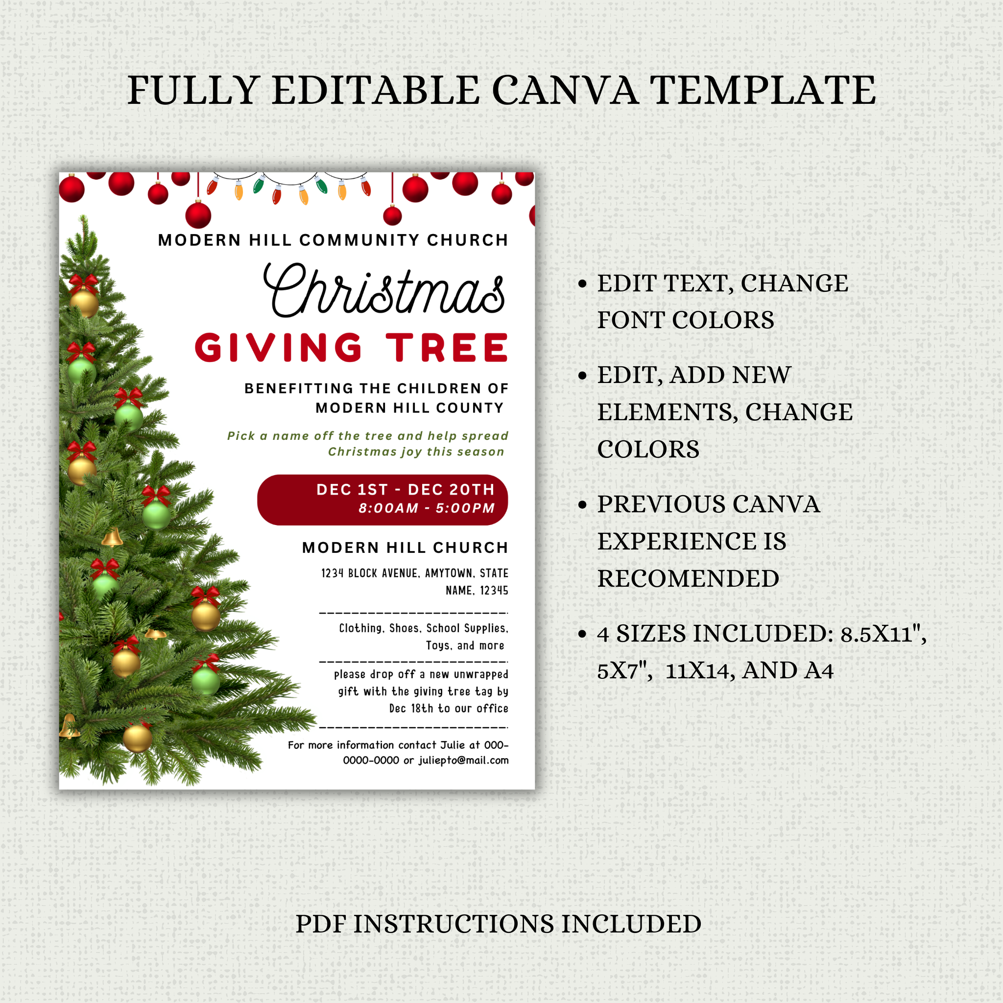 Christmas Giving Tree Fundraiser Flyer and Tags Template | Holiday ...