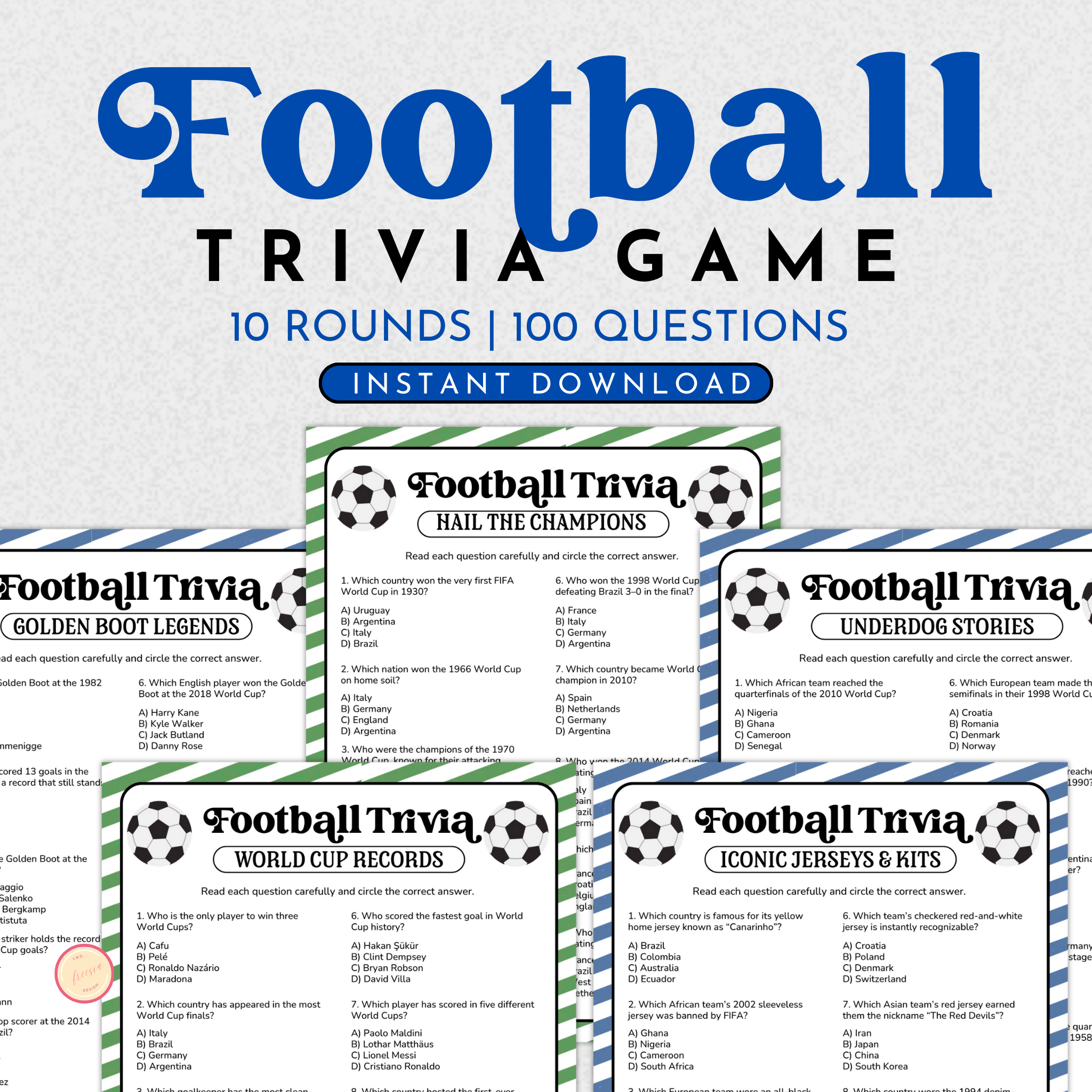 Printable Football (Soccer) Trivia Game for Large Group Adults, Family ...