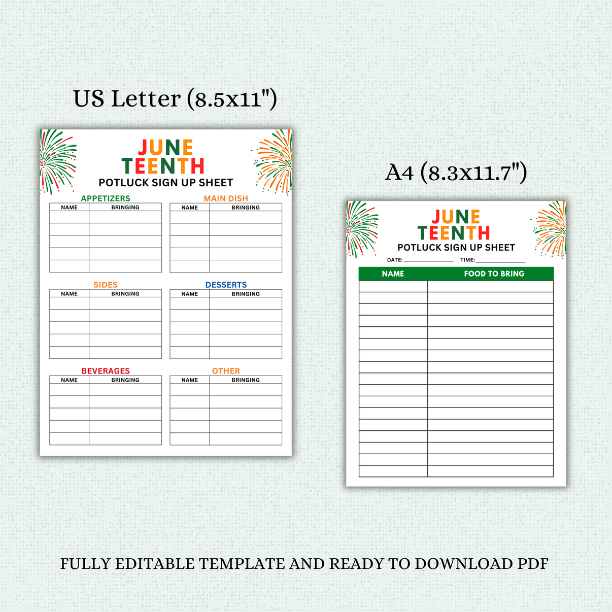 Juneteenth Potluck Sign Up Sheet | Editable Template – 2freesiadesigns