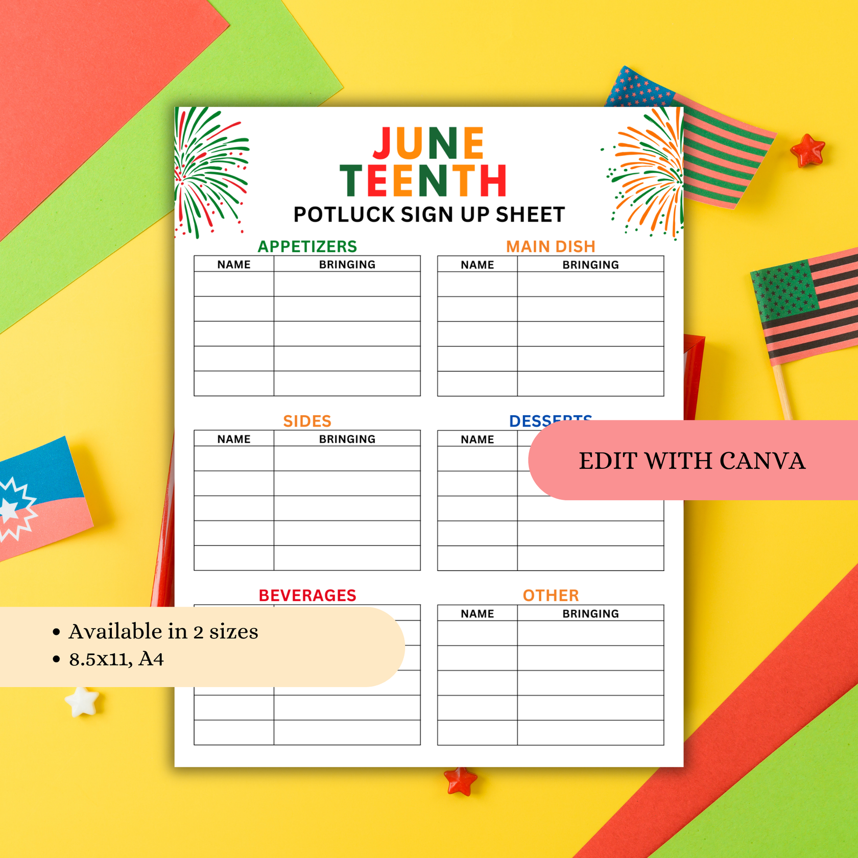 Juneteenth Potluck Sign Up Sheet | Editable Template – 2freesiadesigns