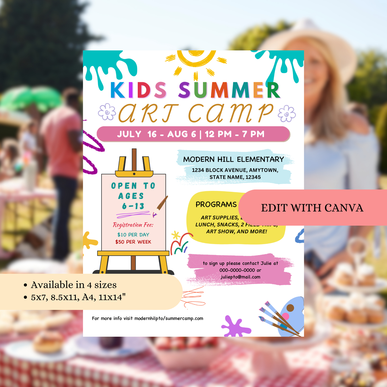 Editable Kids Summer Art Camp Flyer Template – 2freesiadesigns