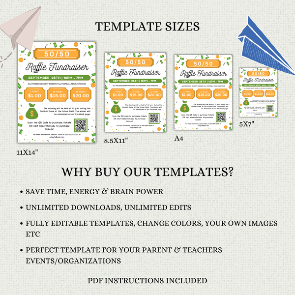 50/50 Raffle Fundraiser Flyer Editable Template | Split the Pot Flyer ...