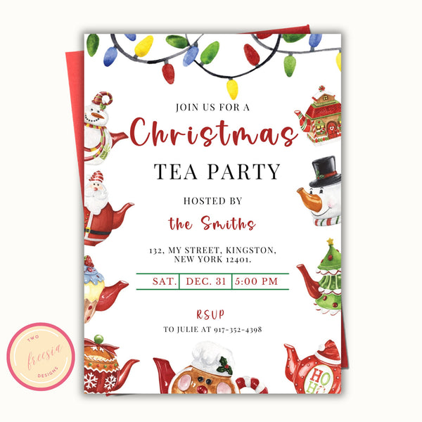Christmas Tea Party Invitation - Editable Template - 2Freesia Designs ...