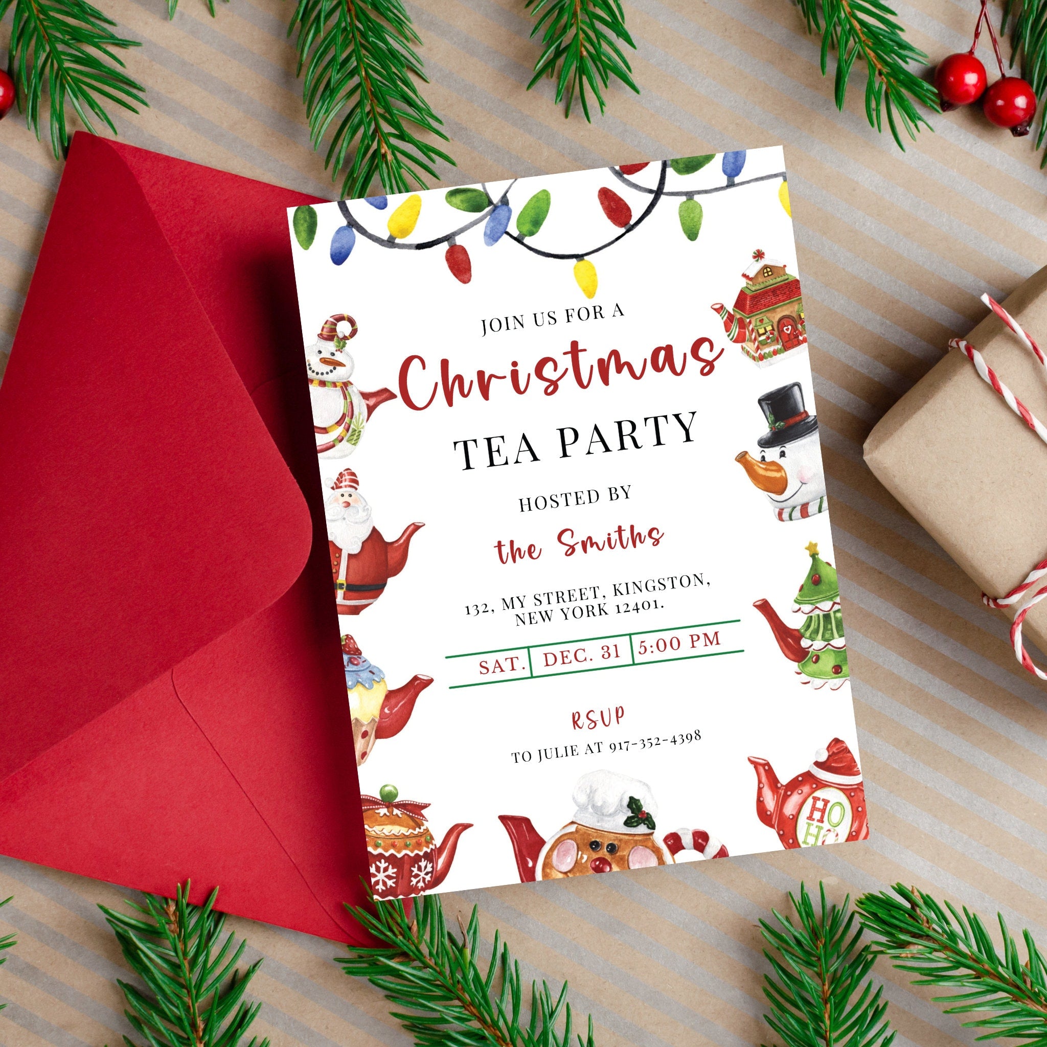 Christmas Tea Party Invitation - Editable Template - 2Freesia Designs ...